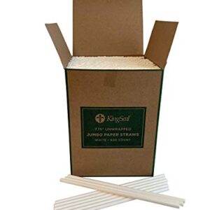 Kingseal WHITE Paper Disposable Drinking Straws, Unwrapped, Jumbo Size, 7.75" Length, Biodegradable, Earth Friendly, Bulk Pack - 1 Box of 600 Straws (600 Count)