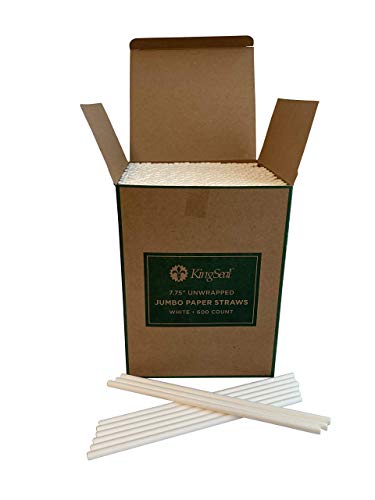 Kingseal WHITE Paper Disposable Drinking Straws, Unwrapped, Jumbo Size, 7.75" Length, Biodegradable, Earth Friendly, Bulk Pack - 1 Box of 600 Straws (600 Count)