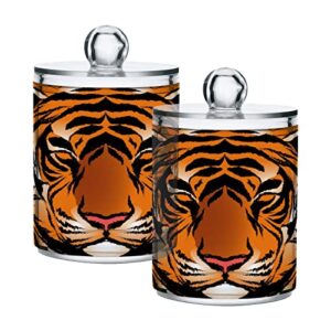 kigai 2pcs tiger pattern qtip holder dispenser with lids - 14 oz bathroom storage organizer set, clear apothecary jars food storage containers, for tea, coffee, cotton ball, floss