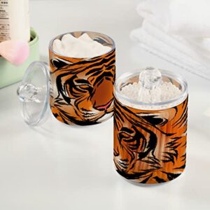 Kigai 2PCS Tiger Pattern Qtip Holder Dispenser with Lids - 14 oz Bathroom Storage Organizer Set, Clear Apothecary Jars Food Storage Containers, for Tea, Coffee, Cotton Ball, Floss