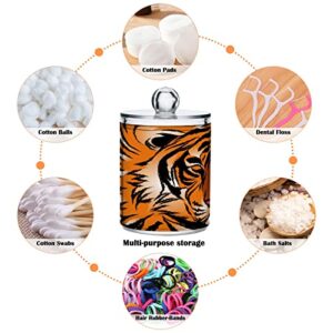 Kigai 2PCS Tiger Pattern Qtip Holder Dispenser with Lids - 14 oz Bathroom Storage Organizer Set, Clear Apothecary Jars Food Storage Containers, for Tea, Coffee, Cotton Ball, Floss