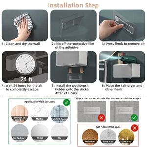 Hair Dryer Holder Wall Mounted, Self Adhesive Blow Dryer Rack for Bathroom, New Upgrade Hanging Hair Dryer Hair Tool Organizer Bracket with Storage Compartment for Most Hair Dryers（Grey）