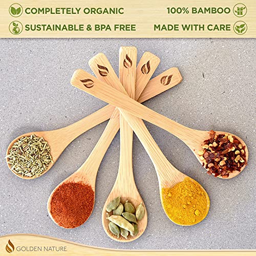 Bamboo Spoons Set of 5 – Wooden Tea Spoons Perfect for Coffee, Sugar, Spices, Seasoning, Herbs & Desert, 100% Biodegradable and Environmentally Eco Friendly