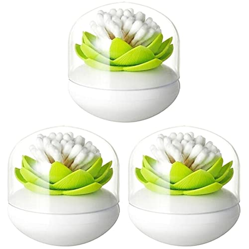 Healifty 3pcs Swab Light Holder Bud Home Cosmetic Swabs Q with Green Ball Cotton Storage for Canisters Lotus Lid Shape Toothpick Toothpicks Q- tips Tips Organizer