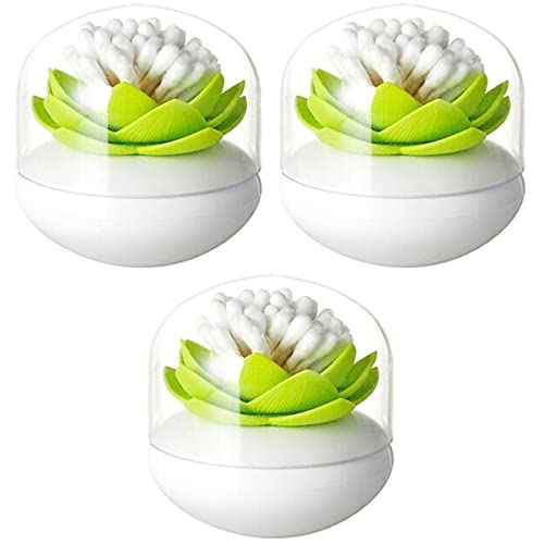 Healifty 3pcs Swab Light Holder Bud Home Cosmetic Swabs Q with Green Ball Cotton Storage for Canisters Lotus Lid Shape Toothpick Toothpicks Q- tips Tips Organizer