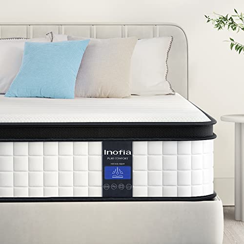 Inofia Queen Mattress,10 Inch Queen Size Hybrid Mattress in a Box, Breathable Comfortable Mattress for Sleep Supportive & Pressure Relief, Queen,101-Night Trial, 10 Year Support