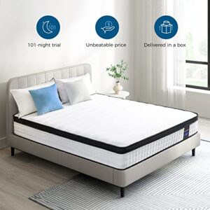 Inofia Queen Mattress,10 Inch Queen Size Hybrid Mattress in a Box, Breathable Comfortable Mattress for Sleep Supportive & Pressure Relief, Queen,101-Night Trial, 10 Year Support