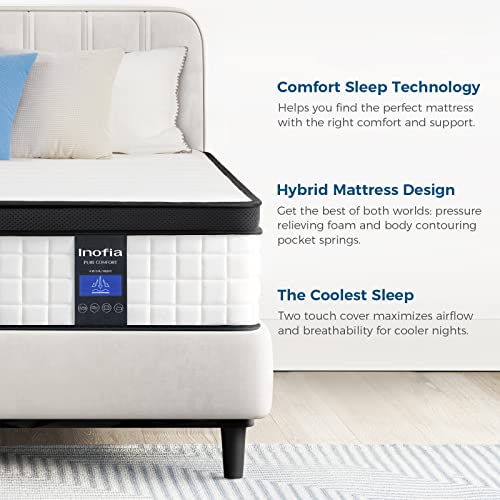 Inofia Queen Mattress,10 Inch Queen Size Hybrid Mattress in a Box, Breathable Comfortable Mattress for Sleep Supportive & Pressure Relief, Queen,101-Night Trial, 10 Year Support