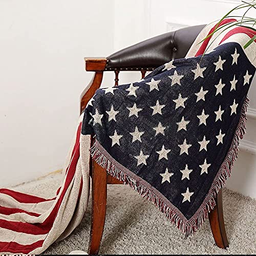 American Flag Throw Blanket Reversible Soft Woven Thick Large Tassels Rug Vintage Print Tapestry Chair Couch Sofa Bed Cover