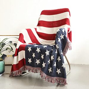 American Flag Throw Blanket Reversible Soft Woven Thick Large Tassels Rug Vintage Print Tapestry Chair Couch Sofa Bed Cover