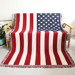 American Flag Throw Blanket Reversible Soft Woven Thick Large Tassels Rug Vintage Print Tapestry Chair Couch Sofa Bed Cover