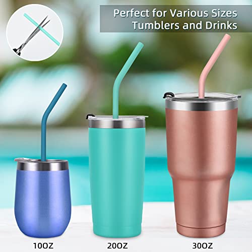 Elyum Set of 10 Reusable Silicone Straws, 10'' Extra Long Silicone Drinking Straws with 1 Carrying Bag and 2 Cleaning Brushes Multicolor BPA Free Bent Smoothie Straw for 30oz and 20oz Tumblers