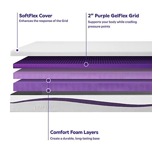 Purple Mattress - Queen, GelFlex Grid, Better Than Memory Foam, Temperature Neutral, Responsiveness, Breathability, Made in USA