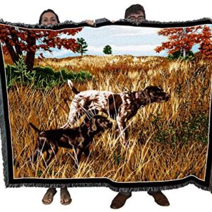 Pure Country Weavers Now We Wait German Shorthaired Pointer Blanket by Bob Christie - Gift for Dog Lovers - Tapestry Throw Woven from Cotton - Made in The USA (72x54)