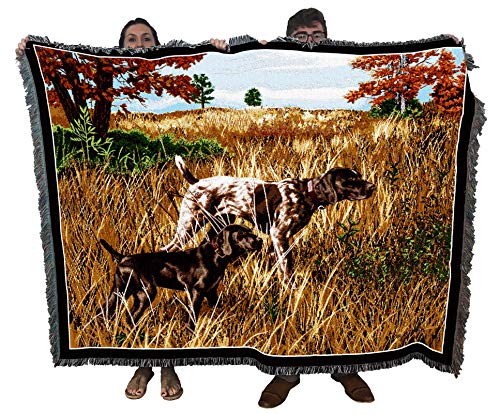 Pure Country Weavers Now We Wait German Shorthaired Pointer Blanket by Bob Christie - Gift for Dog Lovers - Tapestry Throw Woven from Cotton - Made in The USA (72x54)