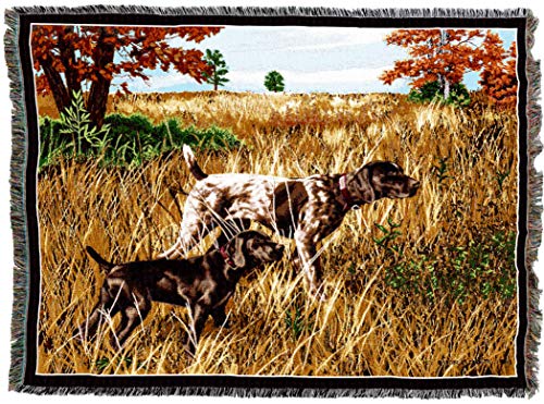 Pure Country Weavers Now We Wait German Shorthaired Pointer Blanket by Bob Christie - Gift for Dog Lovers - Tapestry Throw Woven from Cotton - Made in The USA (72x54)