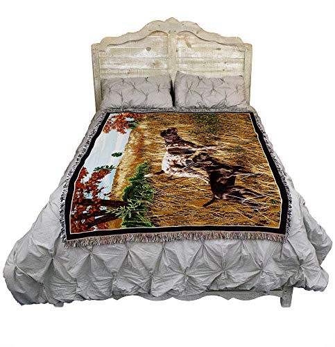 Pure Country Weavers Now We Wait German Shorthaired Pointer Blanket by Bob Christie - Gift for Dog Lovers - Tapestry Throw Woven from Cotton - Made in The USA (72x54)