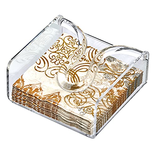 Amazing Abby Acrylic Cocktail Napkin Holder (5.0"x5.0"), Clear Plastic Napkin Dispenser with Weighted Arm and Non-Slip Pads, Great for Kitchen Counter, Dining Table, Bathroom Vanity, and More