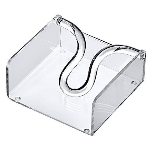 Amazing Abby Acrylic Cocktail Napkin Holder (5.0"x5.0"), Clear Plastic Napkin Dispenser with Weighted Arm and Non-Slip Pads, Great for Kitchen Counter, Dining Table, Bathroom Vanity, and More