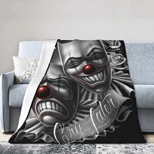 Moyjugt Smile Now Cry Later Clown Faces Flannel Fleece Blanket Throw Size, Super Soft Cozy Plush Blankets, Lightweight Microfiber Throw Blanket for Couch Sofa Bed, 40"X30"