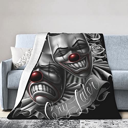 Moyjugt Smile Now Cry Later Clown Faces Flannel Fleece Blanket Throw Size, Super Soft Cozy Plush Blankets, Lightweight Microfiber Throw Blanket for Couch Sofa Bed, 40"X30"