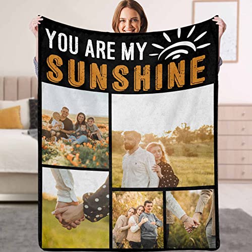 YESCUSTOM Custom You are My Sunshine Blanket with Text Photo Collage Customized Throw Blankets for Bestie Friend BFF Birthday Anniversary Friendship Gifts