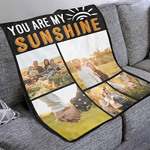 YESCUSTOM Custom You are My Sunshine Blanket with Text Photo Collage Customized Throw Blankets for Bestie Friend BFF Birthday Anniversary Friendship Gifts