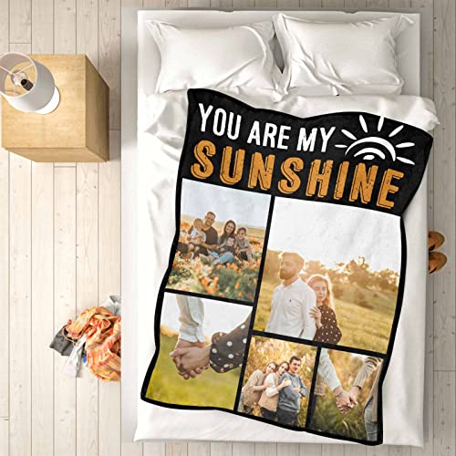 YESCUSTOM Custom You are My Sunshine Blanket with Text Photo Collage Customized Throw Blankets for Bestie Friend BFF Birthday Anniversary Friendship Gifts