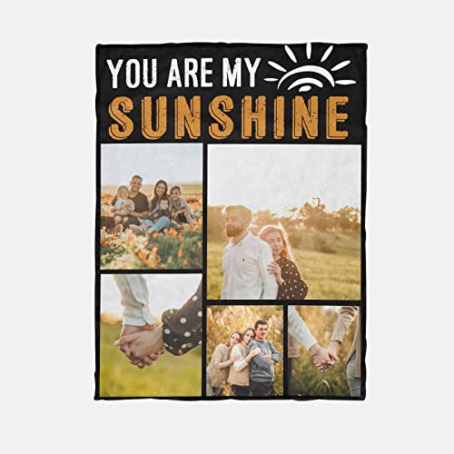 YESCUSTOM Custom You are My Sunshine Blanket with Text Photo Collage Customized Throw Blankets for Bestie Friend BFF Birthday Anniversary Friendship Gifts