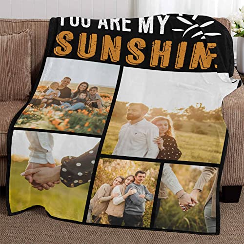 YESCUSTOM Custom You are My Sunshine Blanket with Text Photo Collage Customized Throw Blankets for Bestie Friend BFF Birthday Anniversary Friendship Gifts