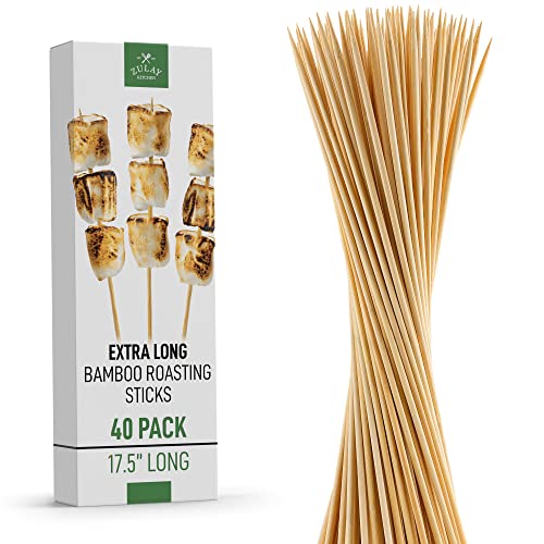 Zulay Kitchen Authentic Bamboo Marshmallow Smores Sticks - 40 Extra Long 17.5" Roasting Sticks - 5mm Heavy-Duty Bamboo Skewers - Thick Smore Sticks - Ideal for Grilling - Marshmallow Sticks Camping