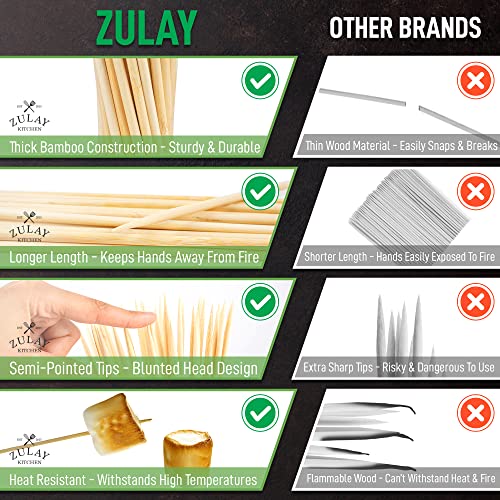 Zulay Kitchen Authentic Bamboo Marshmallow Smores Sticks - 40 Extra Long 17.5" Roasting Sticks - 5mm Heavy-Duty Bamboo Skewers - Thick Smore Sticks - Ideal for Grilling - Marshmallow Sticks Camping