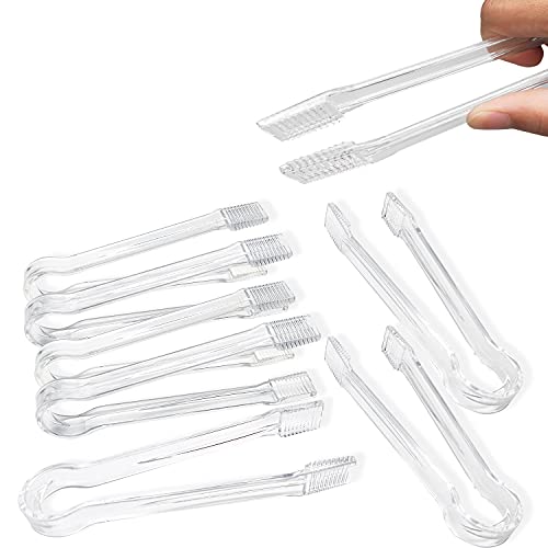 8 Pcs Plastic Buffet Serving Tongs, Clear Kitchen Tongs 6.3 Inch Small Ice Tongs for Tea and Coffee Party Catering Appetizers Salad Desserts Sandwich