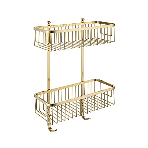 BKDFD Bathroom Double Shelf Storage Rack Stainless Steel Brushed Gold Bathroom Shower Gel Shampoo Rack