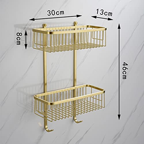 BKDFD Bathroom Double Shelf Storage Rack Stainless Steel Brushed Gold Bathroom Shower Gel Shampoo Rack