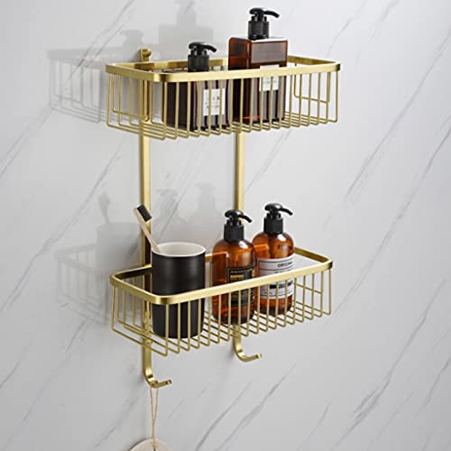 BKDFD Bathroom Double Shelf Storage Rack Stainless Steel Brushed Gold Bathroom Shower Gel Shampoo Rack