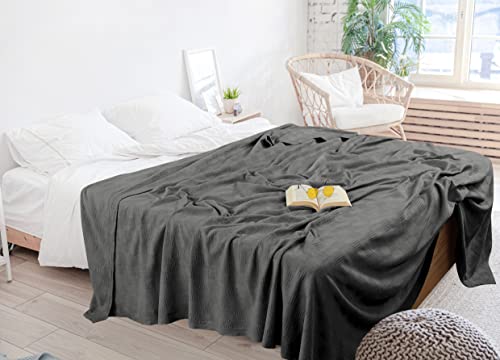 Utopia Bedding 100% Cotton Blanket (Queen Size - 90x90 Inches) 350GSM Lightweight Thermal Blanket, Soft Breathable Blanket for All Seasons (Smoke Gray)