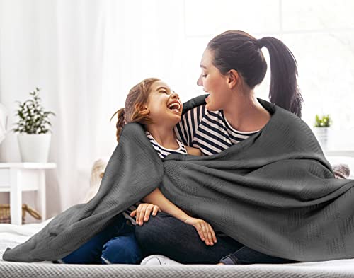 Utopia Bedding 100% Cotton Blanket (Queen Size - 90x90 Inches) 350GSM Lightweight Thermal Blanket, Soft Breathable Blanket for All Seasons (Smoke Gray)