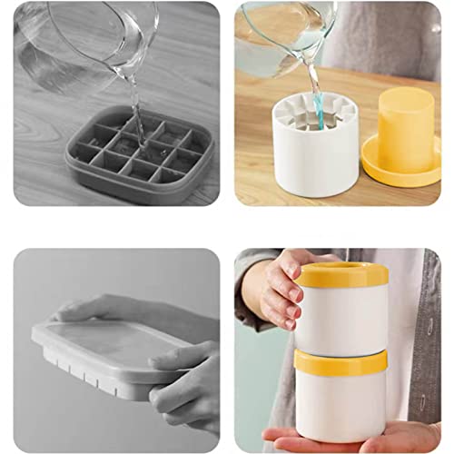 Silicone Ice Cube Maker Cup, Cylinder Trays Lattice Ice Cube Mold, Made of Food Grade Silicone and ABS Material, Holds to 60 Ice Cubes, Press-Type Easy-Release Ice Maker Tray, Safe (Yellow and White)