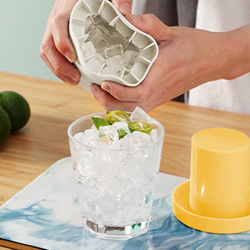 Silicone Ice Cube Maker Cup, Cylinder Trays Lattice Ice Cube Mold, Made of Food Grade Silicone and ABS Material, Holds to 60 Ice Cubes, Press-Type Easy-Release Ice Maker Tray, Safe (Yellow and White)