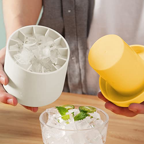 Silicone Ice Cube Maker Cup, Cylinder Trays Lattice Ice Cube Mold, Made of Food Grade Silicone and ABS Material, Holds to 60 Ice Cubes, Press-Type Easy-Release Ice Maker Tray, Safe (Yellow and White)