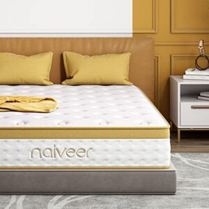 naiveer cool gel memory foam hybrid mattress, 10 inch queen size mattress in a box with pocket springs for cool sleep & pressure relief, medium firm feeling with certipur-us certified foam