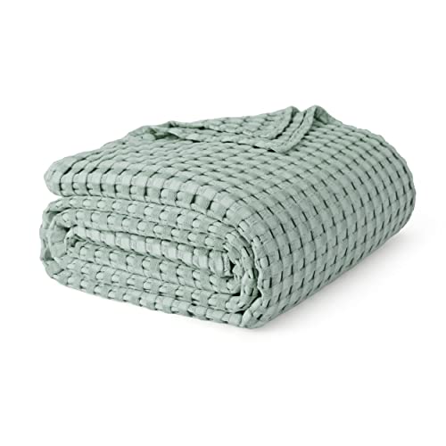 Bedsure Cooling Bamboo Waffle Queen Size Blanket - Soft, Lightweight and Breathable Full Blankets for Hot Sleepers, Luxury Cotton Throws for Bed, Couch and Sofa, Sage Green 90x90Inches