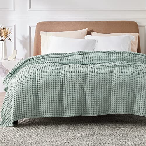 Bedsure Cooling Bamboo Waffle Queen Size Blanket - Soft, Lightweight and Breathable Full Blankets for Hot Sleepers, Luxury Cotton Throws for Bed, Couch and Sofa, Sage Green 90x90Inches