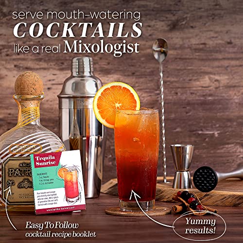 Mixology Bartender Kit Cocktail Shaker Set by Barillio: Drink Mixer Set with Bar Tools, Bamboo Stand Cocktail Mixer Mixing Spoon Mojito Muddler Jigger Liquor Pourers Recipes Booklet