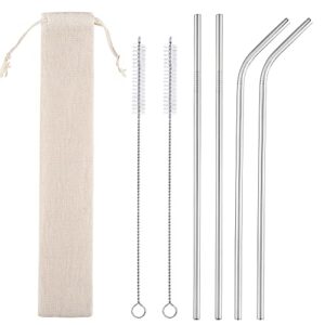 set of 4 reusable metal straws, long stainless steel straw with cleaning brushes and case, drinking for 30 oz and 20 oz tumblers.