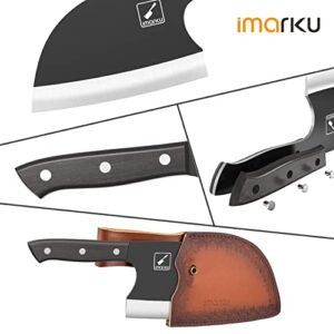 imarku Butcher Knife 7 inch Sharp Meat Cleaver Hand Forged Serbian Chef Knife with Leather Sheath High Carbon Steel Cleaver Knife for Kitchen, Camping, BBQ