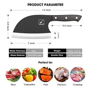 imarku Butcher Knife 7 inch Sharp Meat Cleaver Hand Forged Serbian Chef Knife with Leather Sheath High Carbon Steel Cleaver Knife for Kitchen, Camping, BBQ