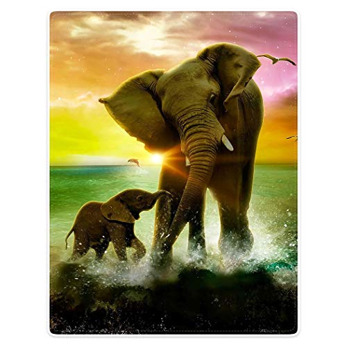 HommomH 60"x80" Colorful Seaside Elephants Blanket Soft Fluffy Fleece Throw for Women