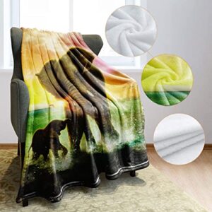 HommomH 60"x80" Colorful Seaside Elephants Blanket Soft Fluffy Fleece Throw for Women